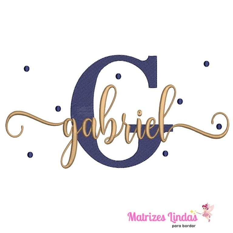 Matriz de Bordado - Nome Gabriel com poá 05 - Matrizes Lindas