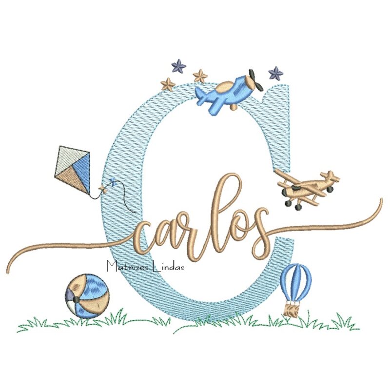 Matriz de Bordado - Nome Carlos com Brinquedos - Matrizes Lindas